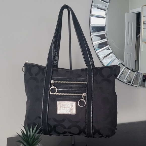 Coach | Bags | Coach Poppy Black Monogram Toteguc | Poshmark